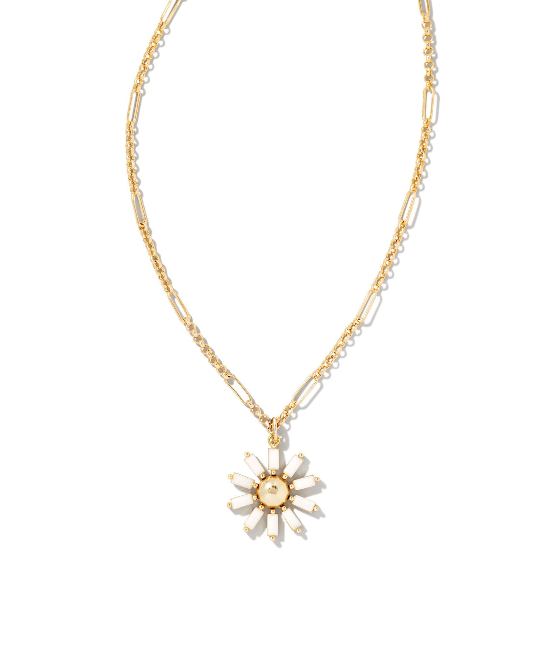 Kendra Scott Madison Daisy Short Pendant Necklace Gold White Opaque Glass One Size