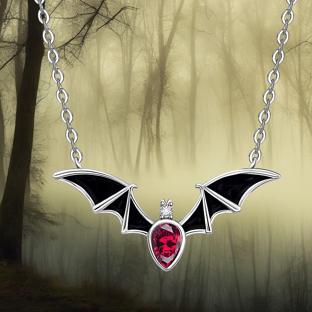 Halloween Bat Necklace Sterling Silver for Women Black Cubic Zirconia Chain Choker Vampire Witch Ghost Festival Classic Funny Cute Dainty Christmas Gift