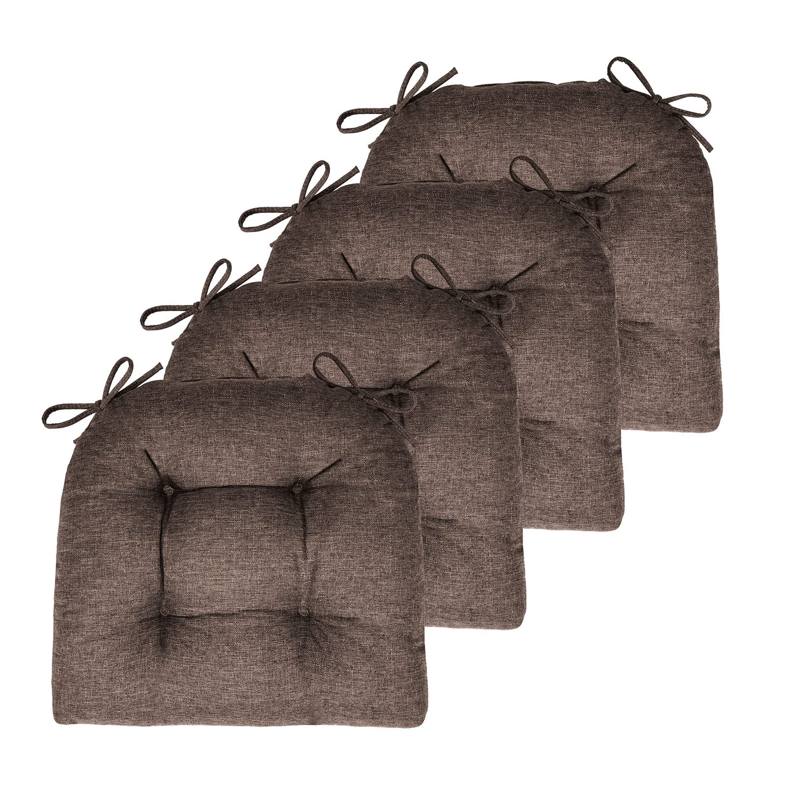 Kyaringtso Chair Cushions for Dining Chairs, 4 Pack Soft and Comfortable Chair Cushions Pads with Ties, Seat Cushions for Kitchen Chairs,Dining Room (4 Pack 17x16, Dark Coffee)