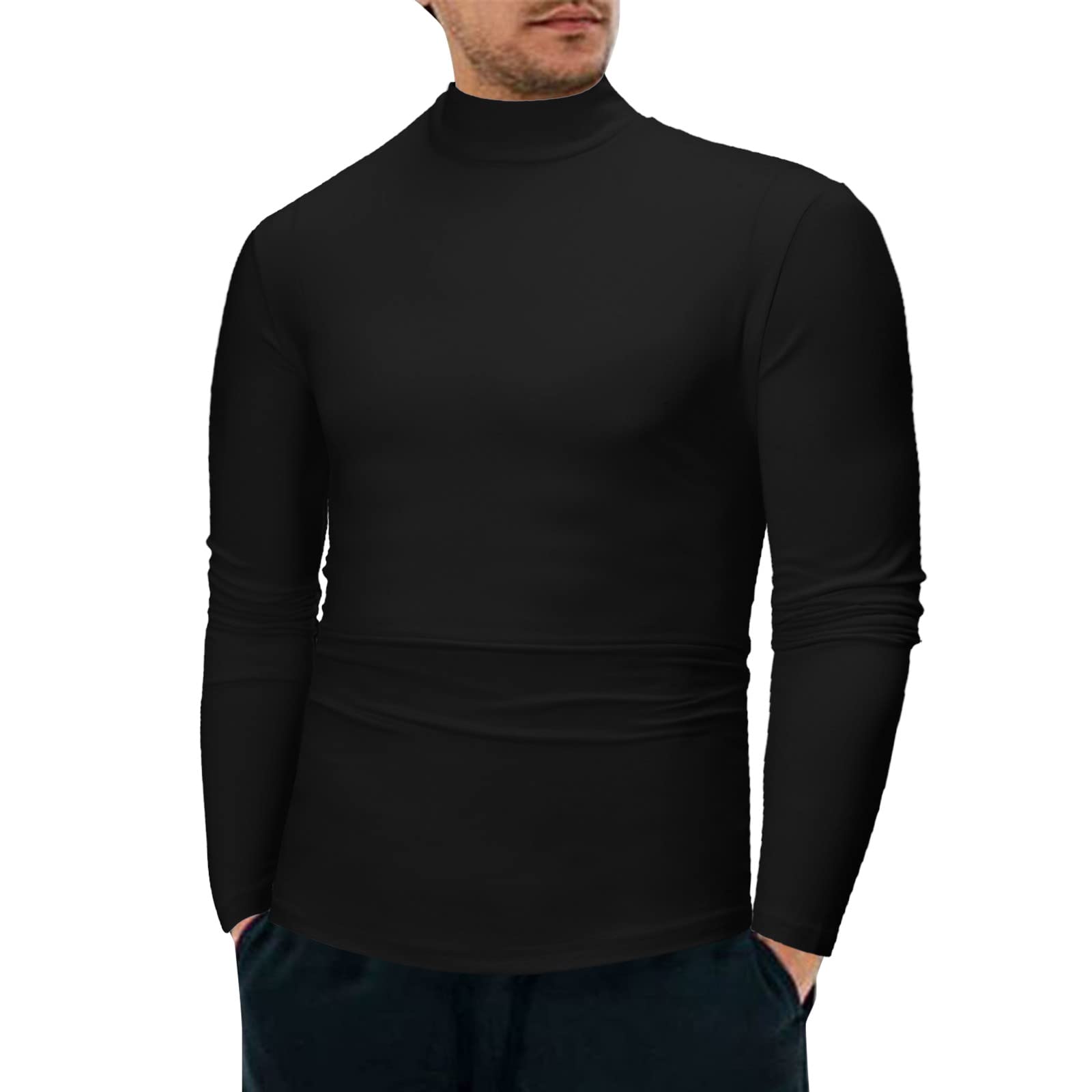 Male Winter Warm Low Collar Fashion Thermal Underwear Men Basic Plain T Shirt Blouse Pullover Mens Extra Large Shirts Black