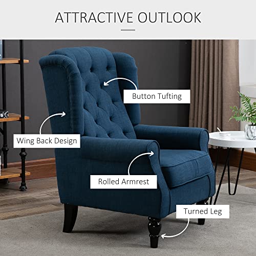 HOMCOM Button-Tufted Accent Chair with High Wingback, Rounded Cushioned Armrests and Thick Padded Seat, Cream White