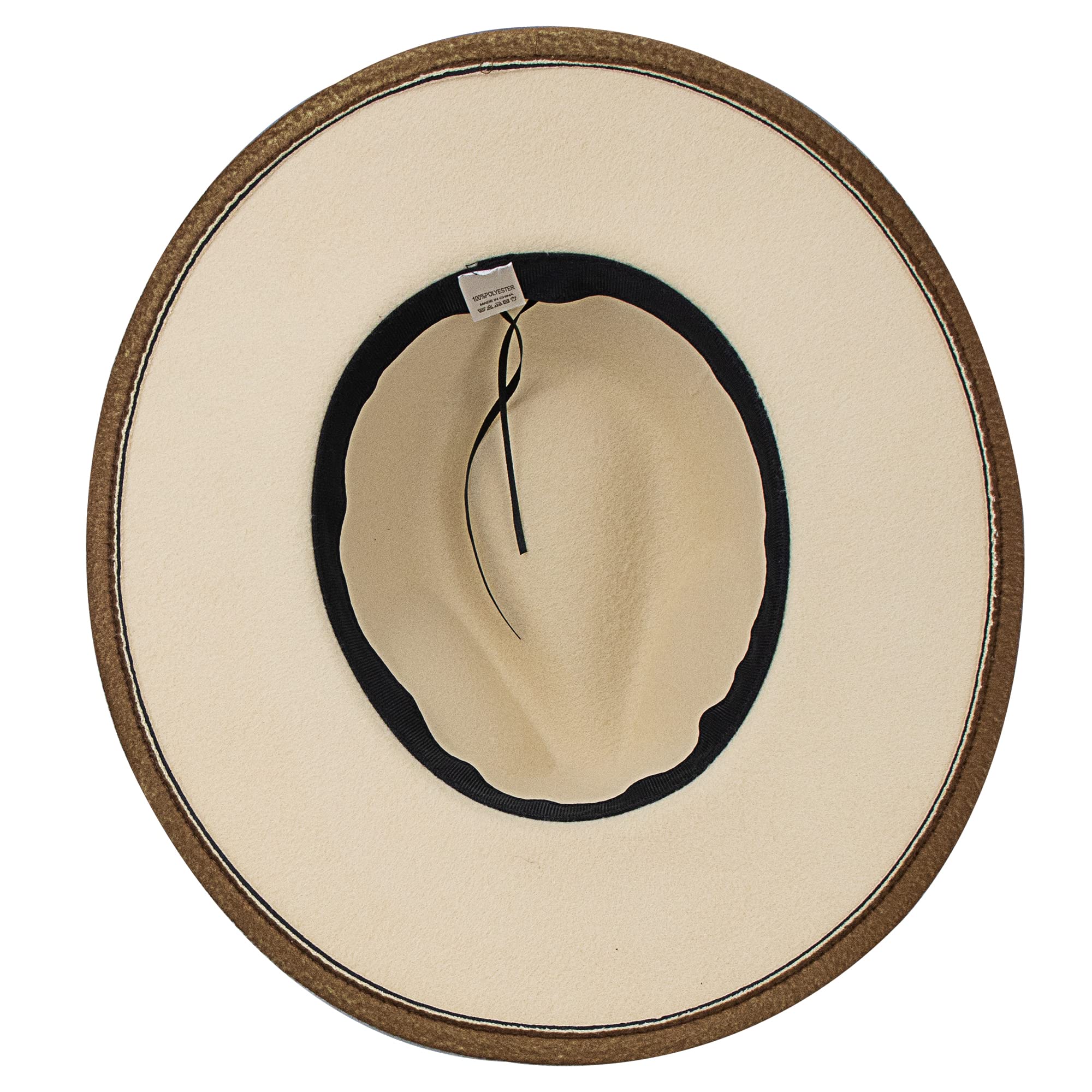 INOGIH Women Belt Buckle Fedora Hat Wide Brim Felt Hat Retro Gradient Panama Two Tone (Khaki, Medium)