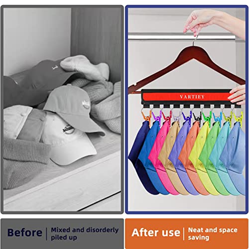 Vartiey Hat Rack Organizer, baseball cap organizer,Cap Organizer Holder for Hanger & Room Closet, Multifunctional Baseball Cap Organizer Hanger Folding Travel Clothespins Hanger with 10 Clips