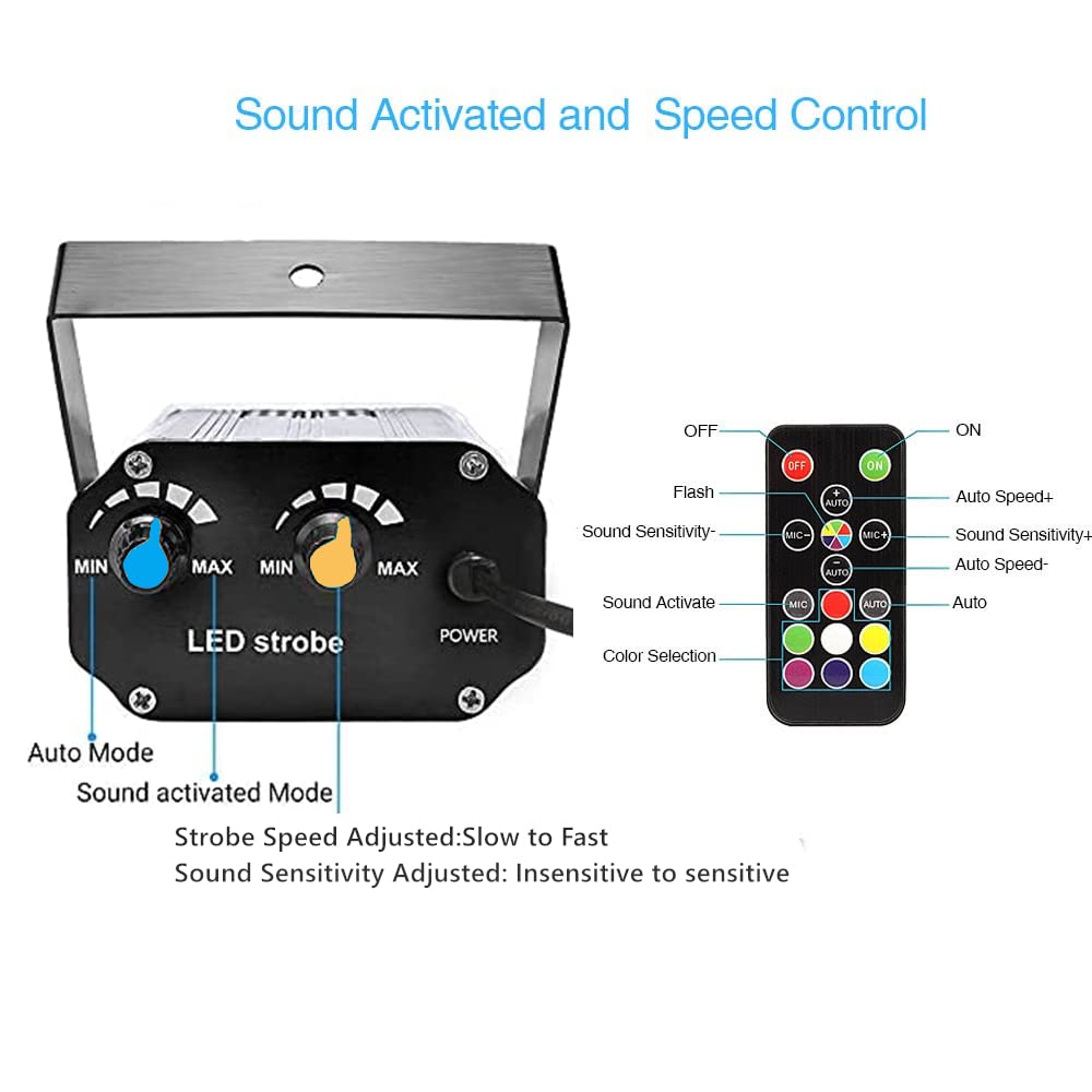 Halloween Strobe Light with Remote, JLPOW Sound Activated Mini Strobe Lights Super Bright 48 RGB LED, Remote Control Flash Stage Lighting, Best for DJ Party Show Club Disco Karaoke