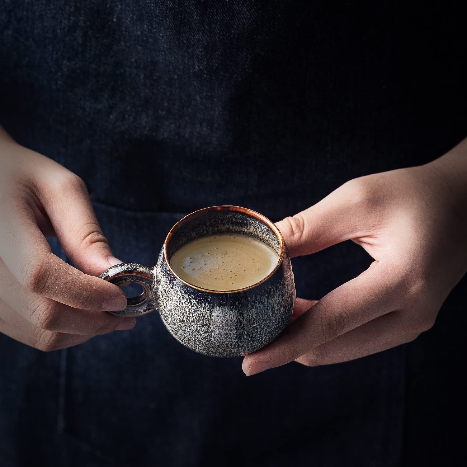 KYBSCZ Ceramic Espresso Cups Set of 4, 3 Ounces Demitasse Cups, Porcelain Mini Coffee Cups, Small Ceramic cups set Made by Fambe Reactive Glaze,Caramel Gray