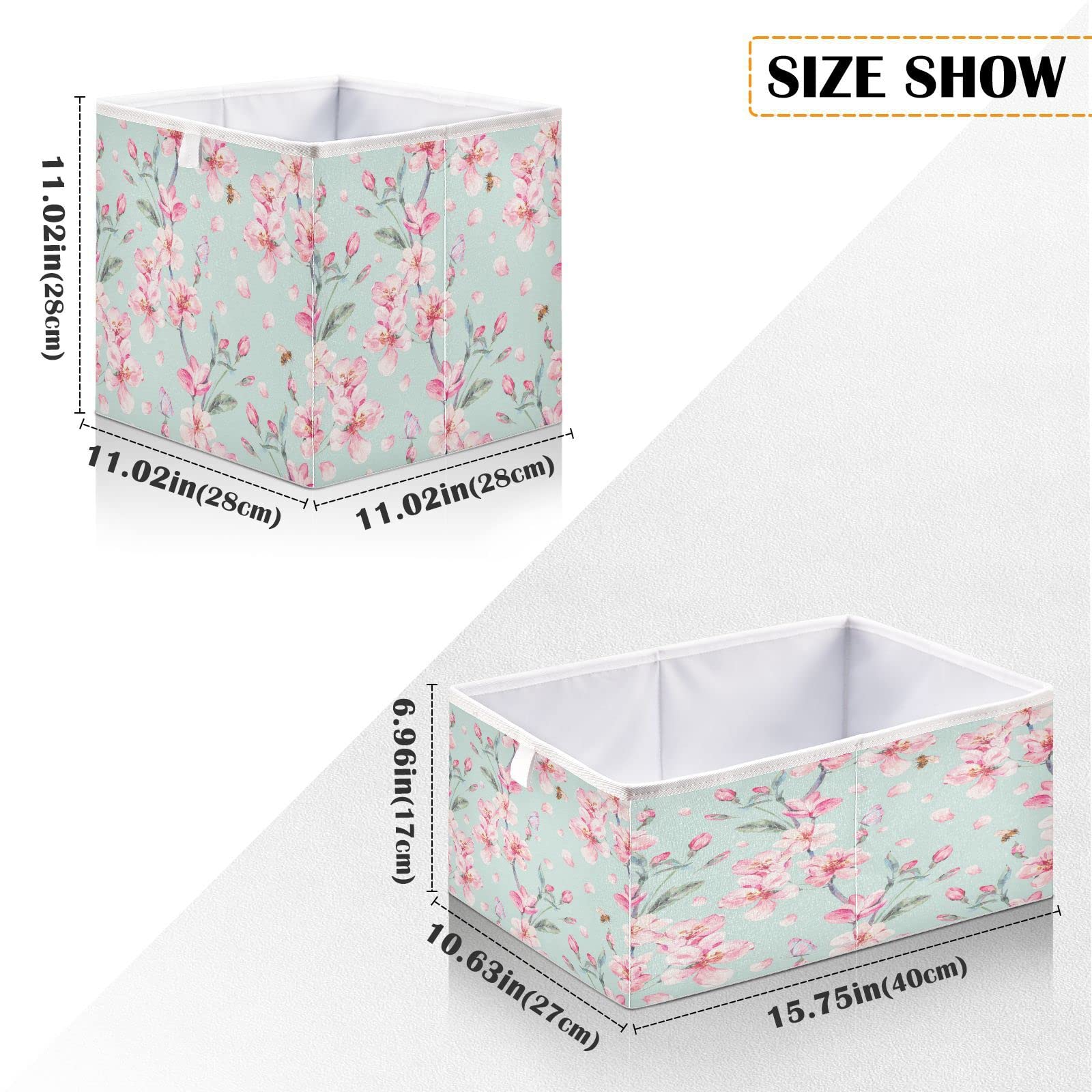 Kigai Pink Flowers Cube Storage Bins - 11x11x11 in Large Foldable Cubes Organizer Storage Basket for Home Office, Nursery, Shelf, Closet