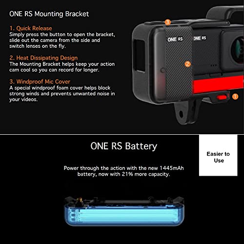 Insta360 ONE RS Twin Edition (360 Camera + 4K Wide Angle) + SanDisk 64GB SD Card + Monopod + Chest Strap + Head Strap + Bike Mount - Top Accessory Bundle