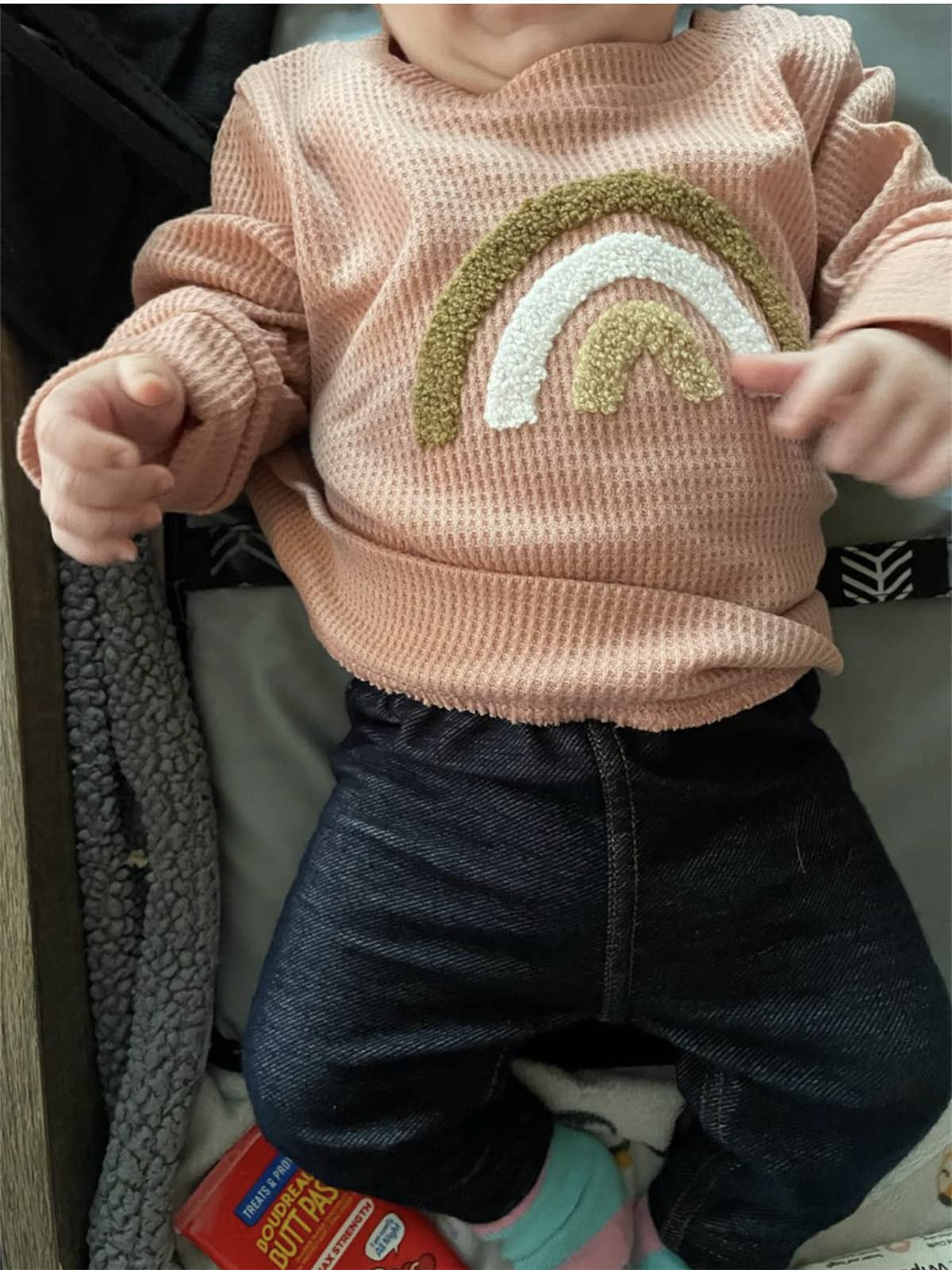 Kulcerry Infant Baby Boy Girl Rainbow Sweatshirt Crewneck Pullover Sweater Long Sleeve Shirt Fall Winter Clothes (Pink, 9-12 months)