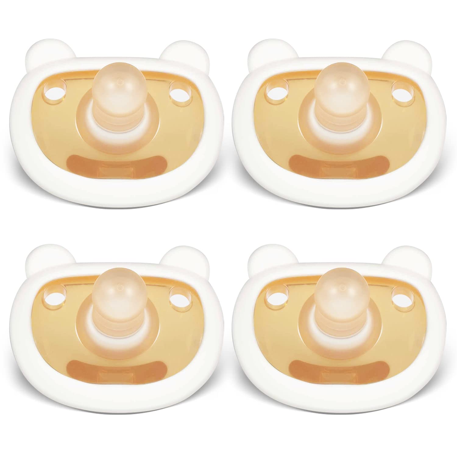 HEORSHE Orthodontic Pacifiers 6-18 Months - Silicone Pacifier - Safe & Soft BPA-Free - Pacifiers for Breastfeeding Babies(White 4 Sets Bear)