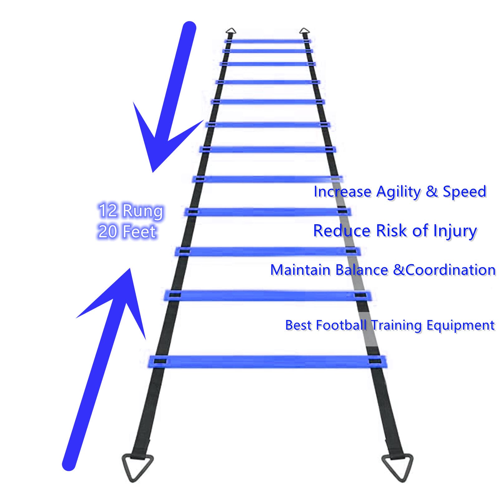 H&H 12 Rung Agility Ladder, Agility Training Ladder Speed Training Equipment with Carry Bag, Football Training Equipment for Kids (Blue) 1