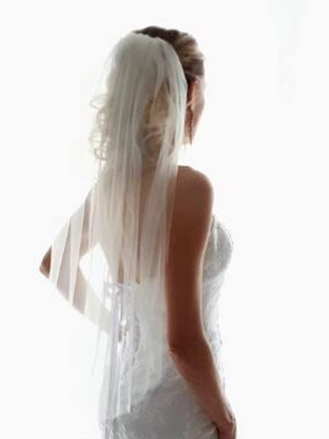 HEREAD 1 Tier Bride Wedding Veil Short Wasit Elbow Length Bridal Tulle Veils with Comb and Cut Edge (White)