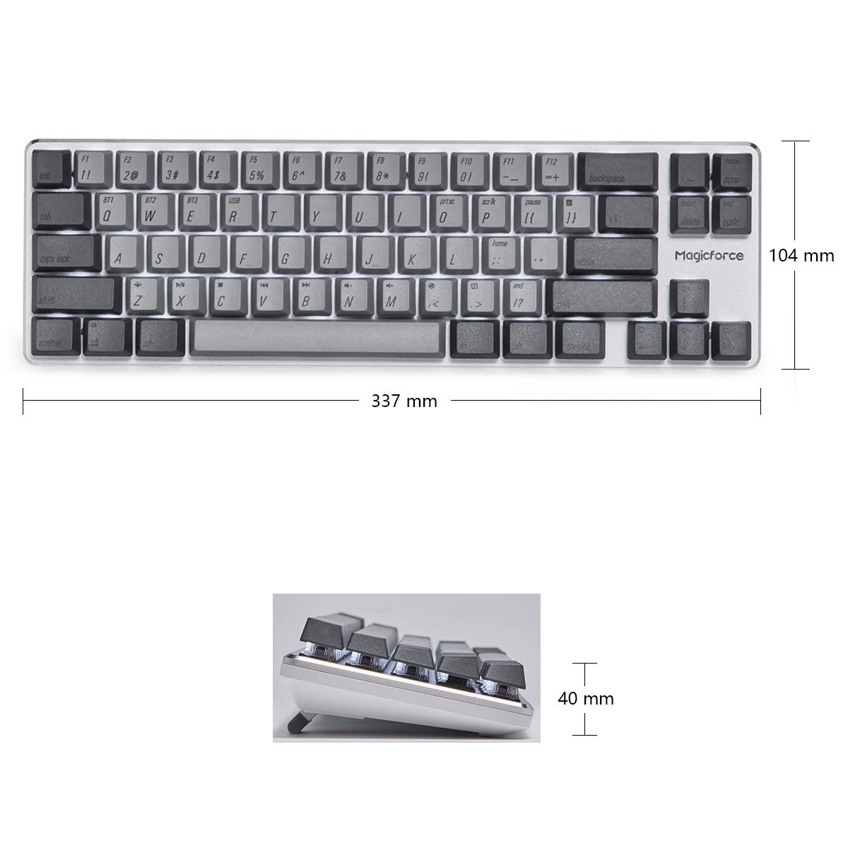 Happy Deals 20% Discount Off Mechanical Gaming Keyboard Brown Switch Wired/Wireless Bluetooth Keyboard 68-keys Mini Design(60%) Gateron Switch PBT Keycaps Grey Combo Color for Gaming/Office Magicforce