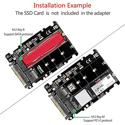 HLT M.2 NVME SSD (Key M) Key B SSD to U.2 SFF-8639 Adapter U.2 SFF-8639 to M.2 Key M Key B 2 in 1 Adapter