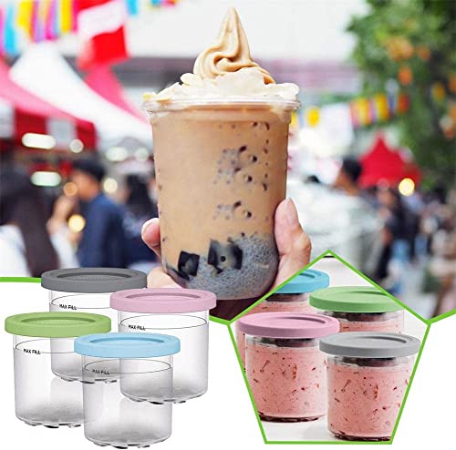 WEBTB Ice Cream Pints Cups Reusable Ice Cream Pints Containers Kitchen Accessory with Lids for Ninja XSKPLID2CD, Compatible with NC299AMZ C300s Series to Ice Cream Mix Finished Products Storage (4PC)