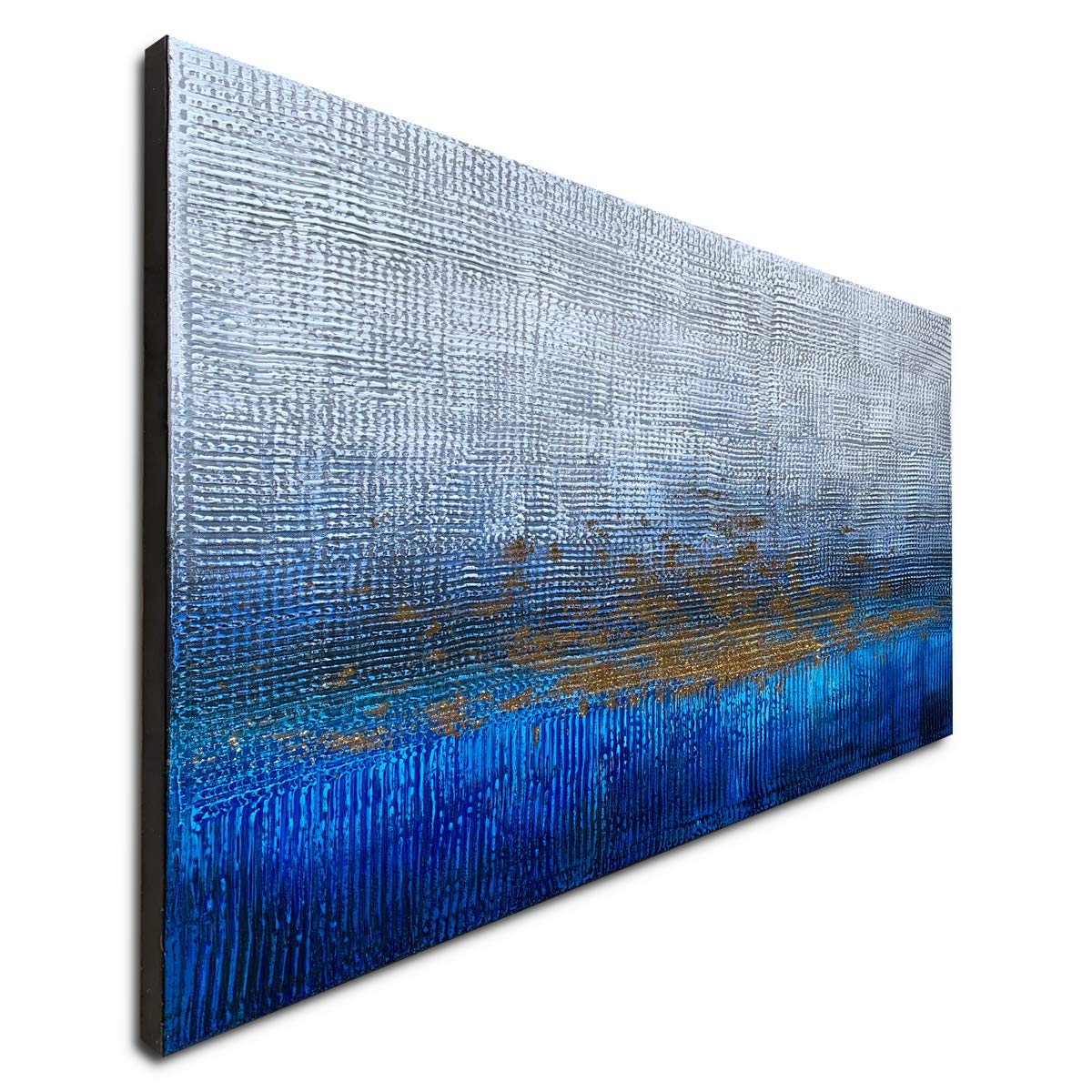 Handmade Textured Abstract Wall Art Blue Modern Oil Paintings on Canvas for Living Room Home Decoration