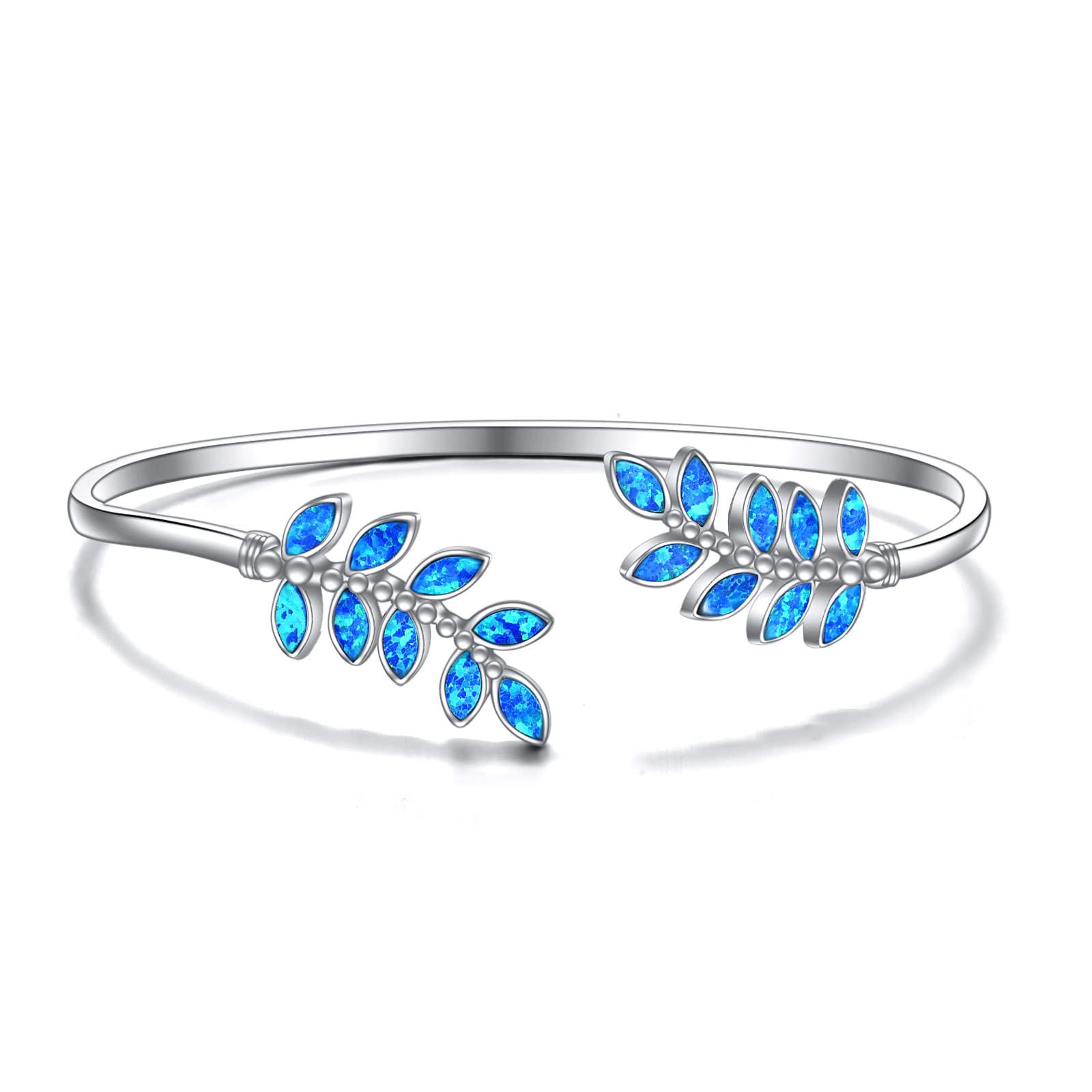 LUHE Tree of Life Opal Women's Bracelet 925 Sterling Silver Open Bracelet for Women (Blue, Sterling Silver)
