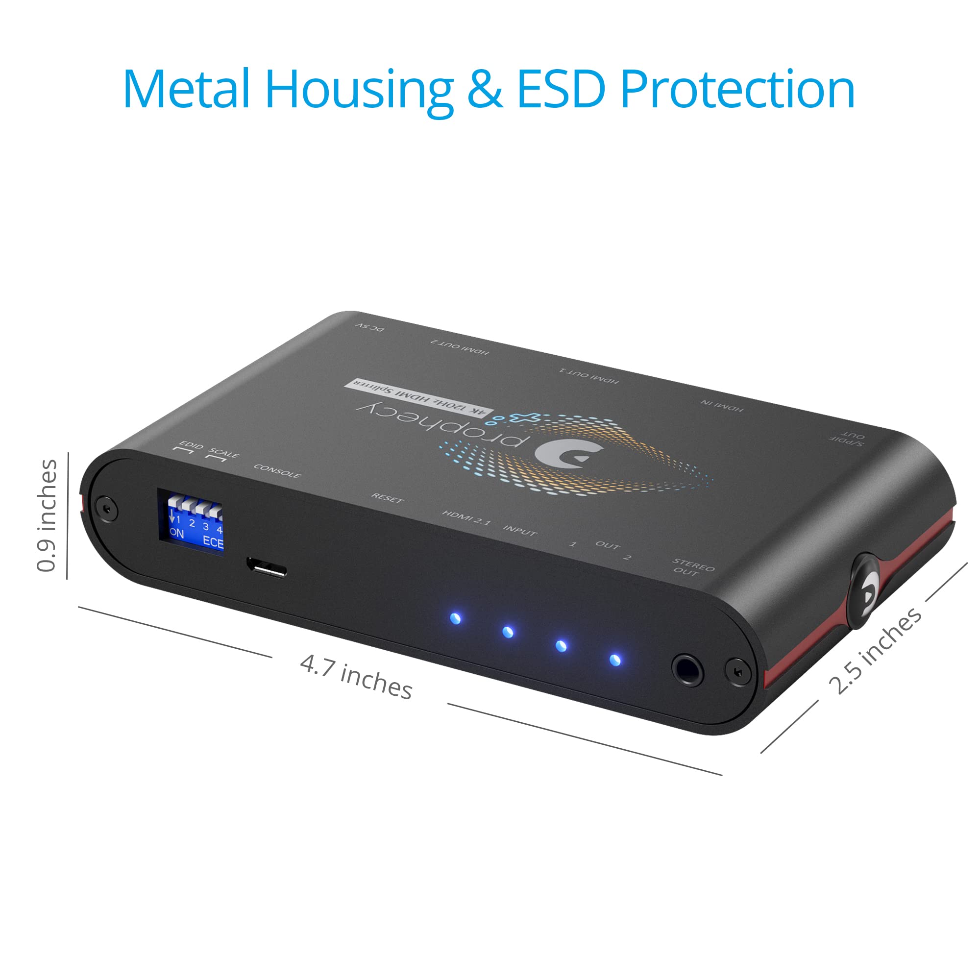 gofanco Prophecy Intelligent 4K 120Hz 1x2 HDMI Splitter – 4K @120Hz, 40Gbps, VRR, ALLM, CEC, Downscale/Upscale, Audio Extraction, EDID Management, Firmware Upgradable, TAA Compliant (PRO-HD21Split2P)
