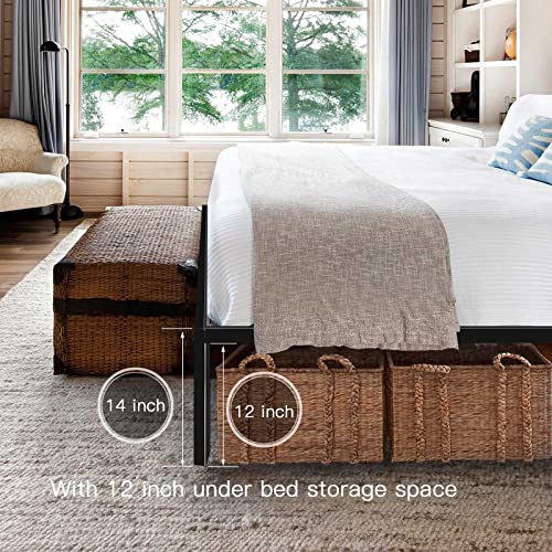 HAAGEEP Heavy Duty King Bed Frame No Box Spring Needed 14 Inch Black Metal Platform Beds Frames with Storage