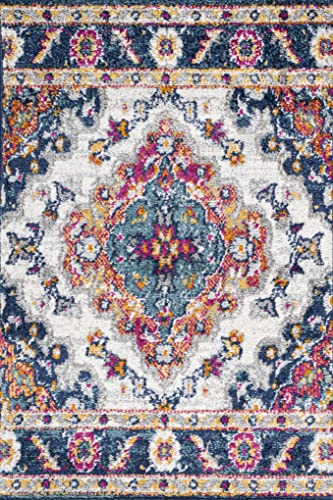 JONATHAN Y BMF106A-23 Bohemian Flair Boho Vintage Medallion Indoor Area -Rug, Medallion Floral, Easy -Cleaning, Bedroom, Dining Room, Kitchen, Living Room, Non Shedding, Blue/Multi, 2 X 3