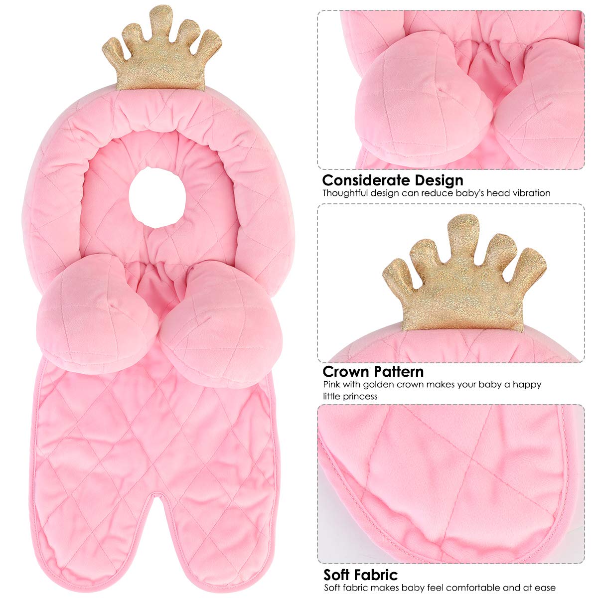 Infant Baby Head Support Pillow, Pink White Royal Princess, Toddler Breathable Head Neck and Body Support for Car Seats and Strollers