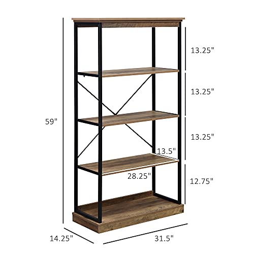 HOMCOM 4-Tier Industrial Modern Style Open Standing Bookshelf Organizer Storage Rack for Living Room, Bedroom, Brown/Black