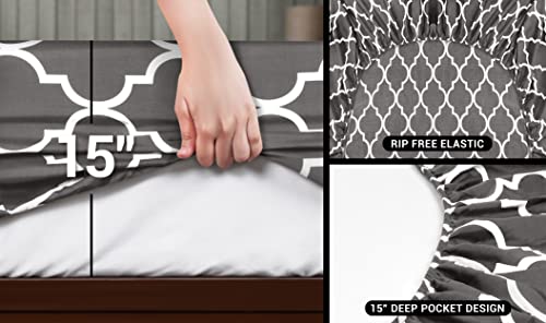 Utopia Bedding King Sheet Set, Soft Microfiber 4 Piece Bed Sheets with 16" Deep Pocket - Easy Care Brushed Microfiber (Quatrefoil - Grey)