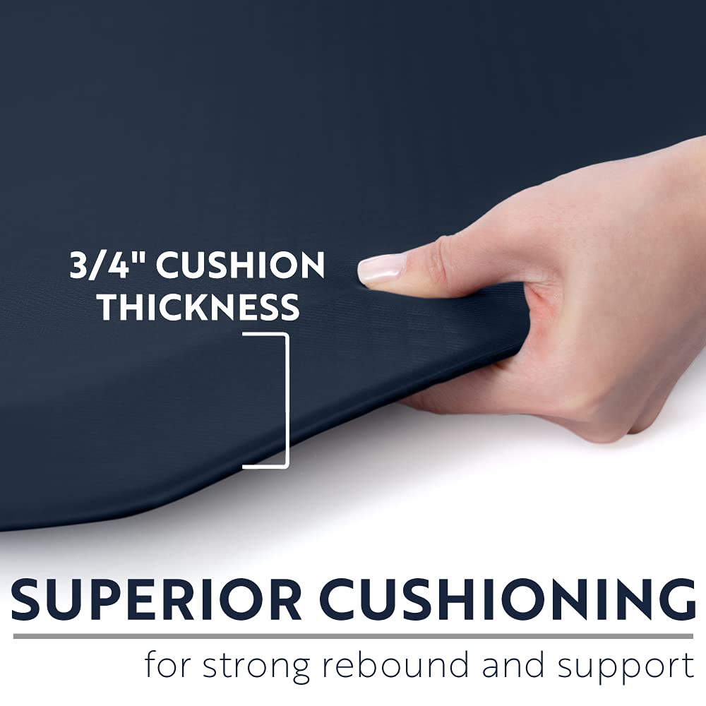 Kangaroo Anti Fatigue Cushion Mat and Chenille Bath Rug, Antifatigue Mat Size 32x20, Foam Pad Relieves Pressure, Bath Rug Size 36x24, Machine Washable, Both in Navy, 2 Item Bundle