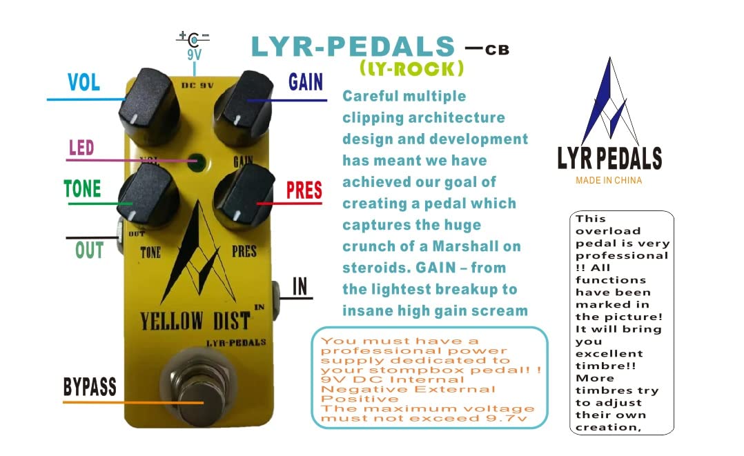 LYR PEDALS（LY-ROCK）,Guitar Mini Distortion Pedal, electric guitar classic effector pedal,yellow Mini Dist pedal