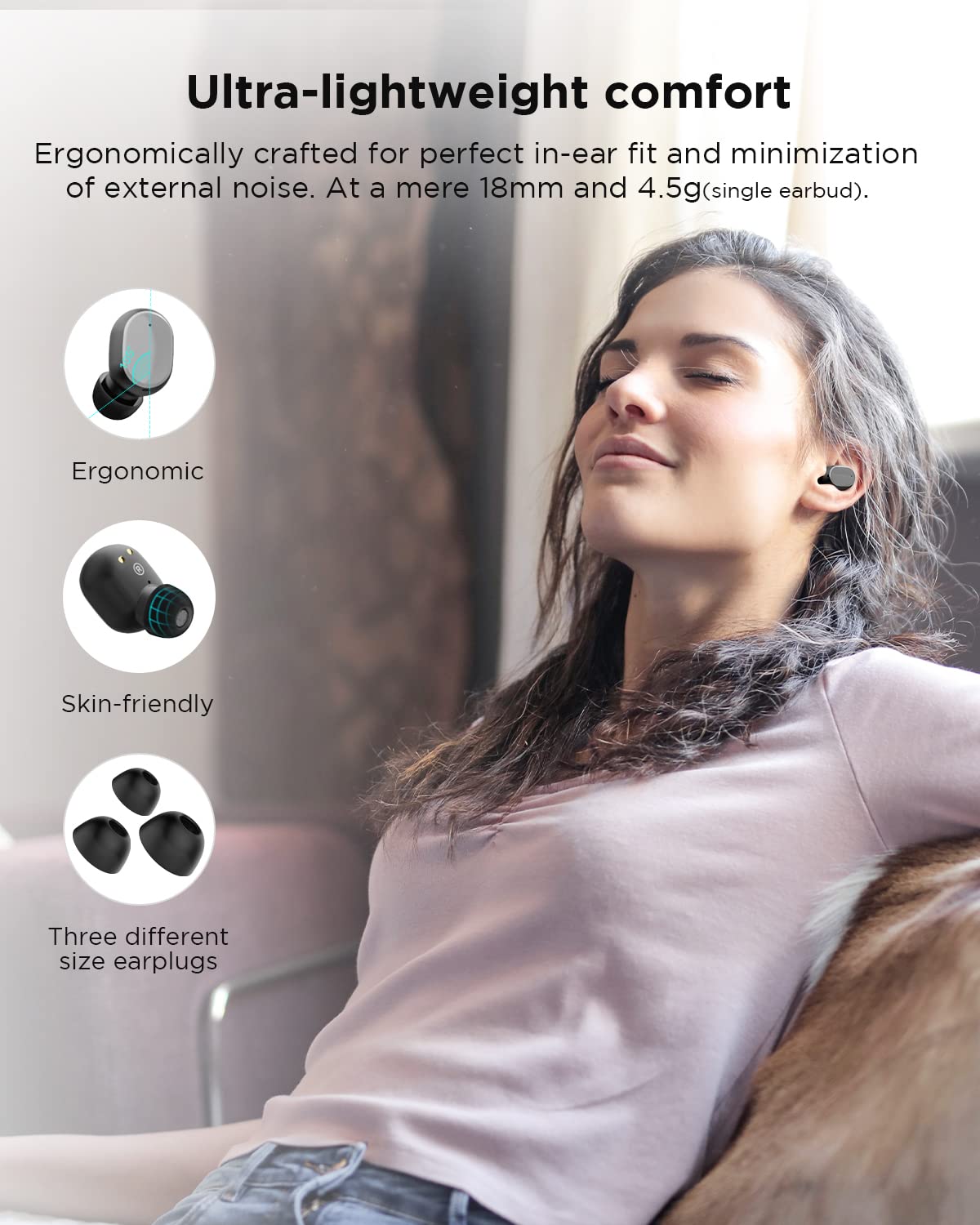 HTC Wireless Headphones Bluetooth 5.1 Wireless Headphones Wireless Earbuds with Built-in Microphone Touch Control with Deep Bass for Calls, Office, Sport (White)