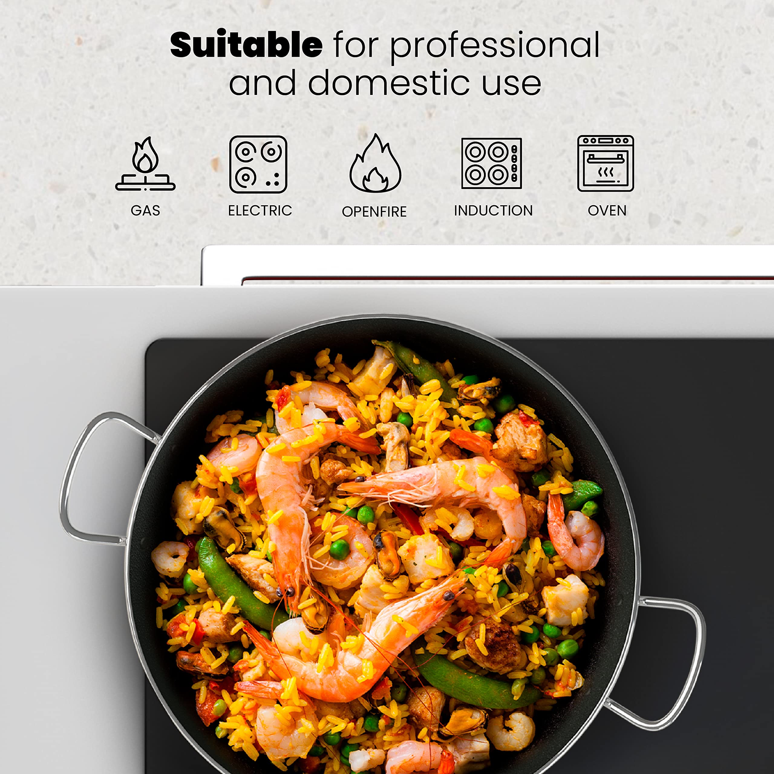 Machika Stainless Steel Pan with Non-Sticking Surface | Cooking Pan | Large Skillet Perfect for Preparing Mediterranean Food | Sandwich Bottom | 3 Servings | 11 inches |