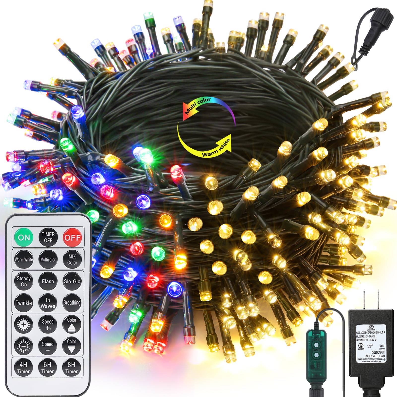Joomer Color Changing Christmas Lights, 66ft 200 LED String Lights Timer Function with Remote, Connectable Christmas Decor for Indoor, Outdoor, Yard, Tree, Party(Warm White & Multicolor)