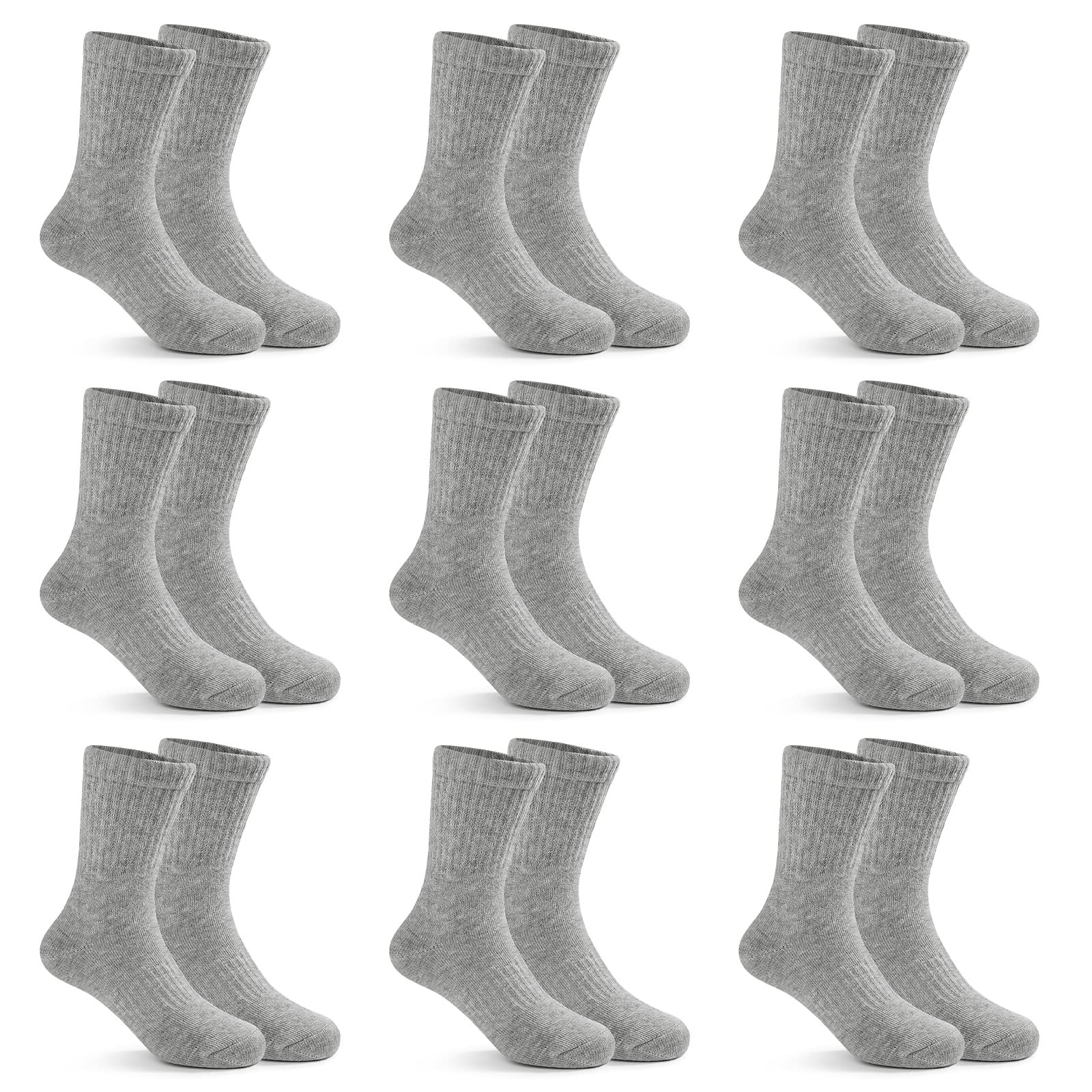 KEREDA Boys Crew Socks Kids Athletic Ankle Socks Uniform Socks for Girls 9 Pairs Grey 4-6 Years