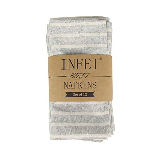 INFEI Broad Striped Cotton Blended Dinner Cloth Napkins - Set of 12 (40 x 30 cm) - for Events & Home Use (Grey)