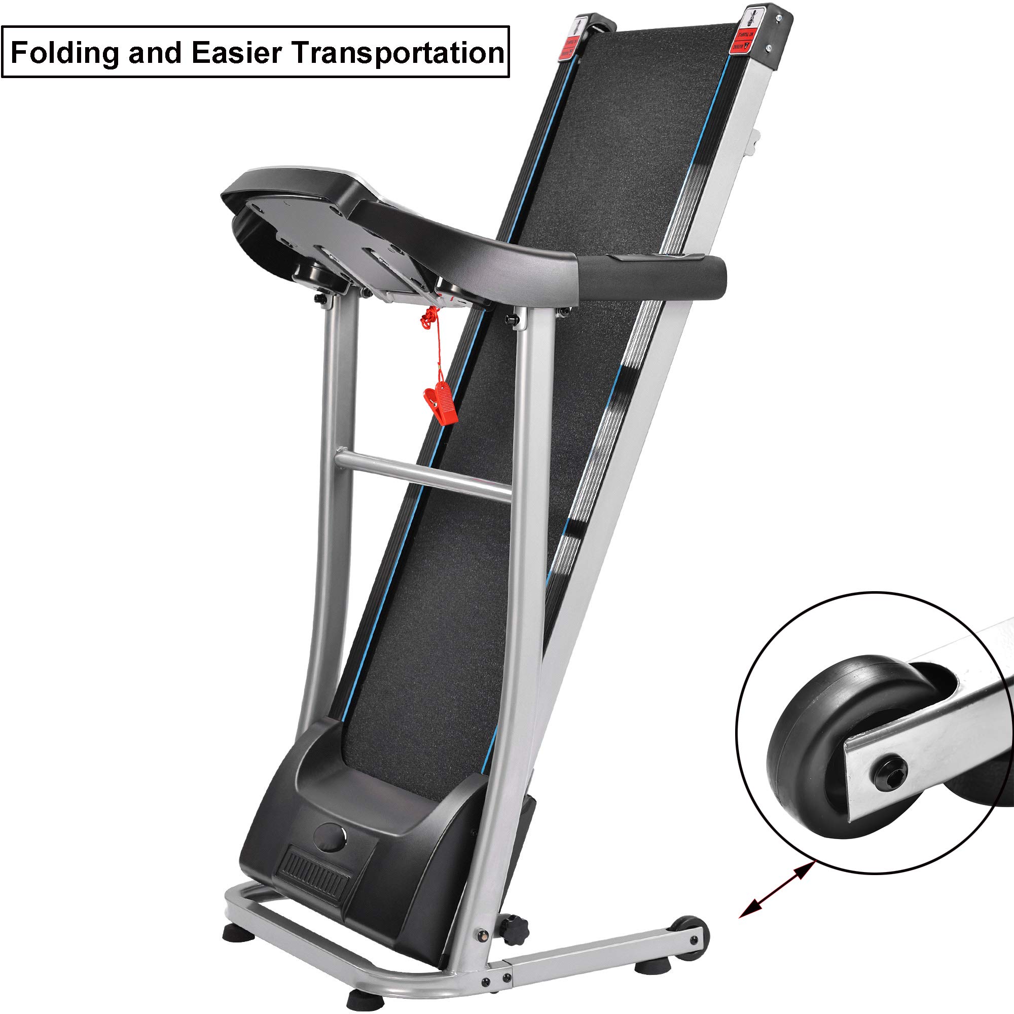 Home Folding Treadmill Running Machine,JULYFOX 1.5HP Motorized Electric Treadmill Walking Jogging Home Exercise Machine W/Safety Key Heart Rate Monitor Cup Holder Quiet-Silver