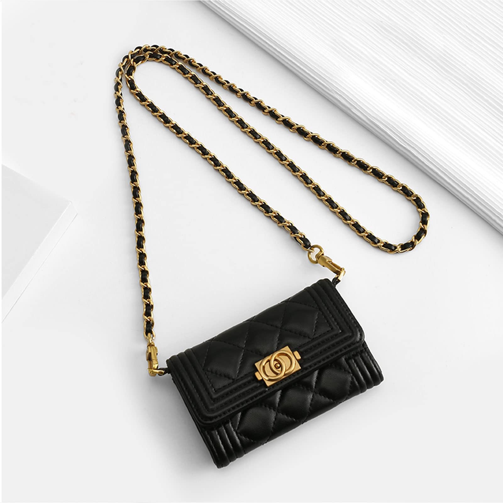 Maikaisen Wallet Strap - Microfiber Leather - Interchangeable Small Shoulder Crossbody Bag, 47.2" Long Black (Gold)