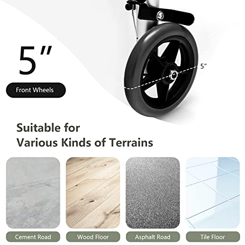 Goplus Walkers for Seniors, 4-in-1 Folding Walker with 5ββ Wheels, Detachable Seat, Height Adjustable Stand Up Walker, Medical Walking Mobility Aid, 350lbs Rolling Walker for Adult Bariatric Handicap