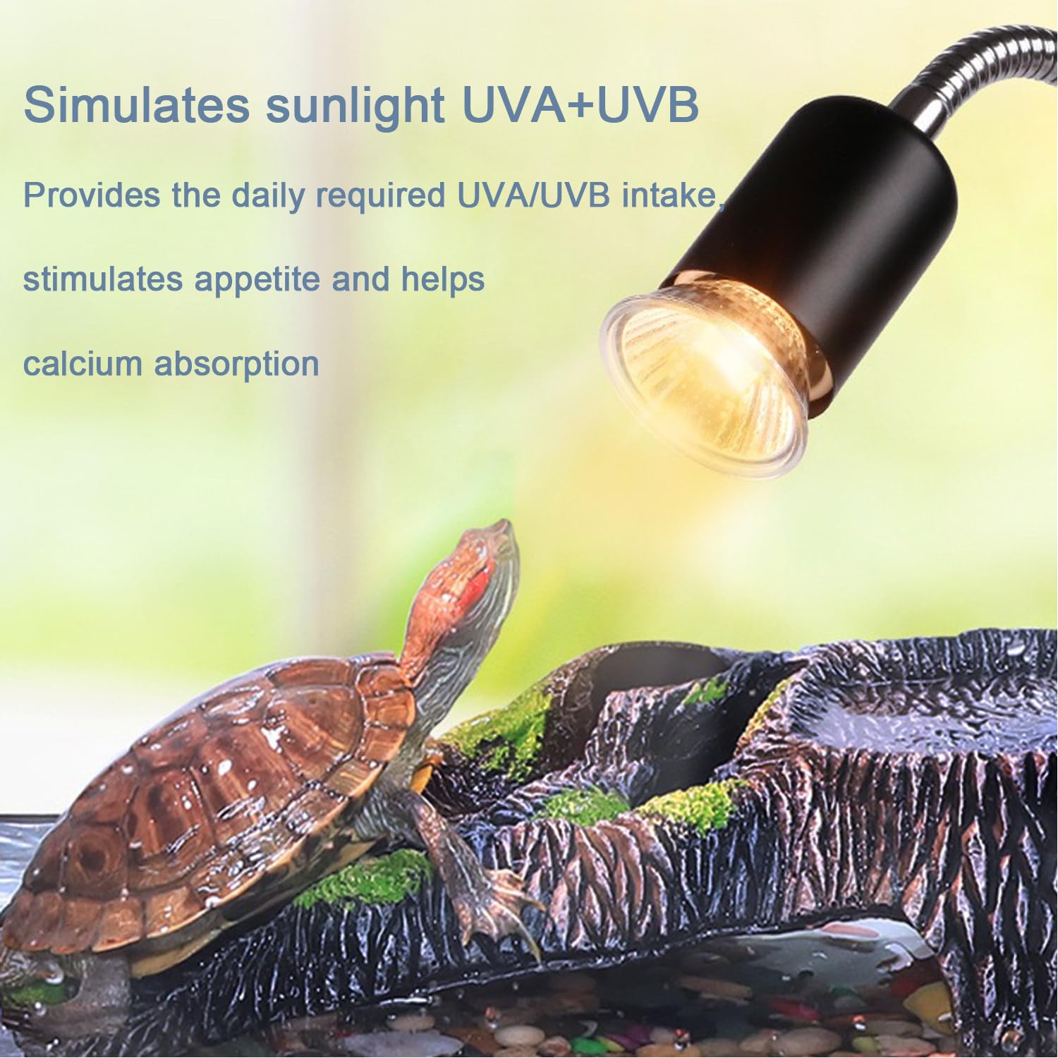 Heat lamp for reptiles,UVA UVB Turtle Heating Lamp with Two Heat Bulbs, Turtle Basking Light with 360° Rotatable Hose & Clamp & Adjustable Switch for Bearded Dragon Reptiles Turtle Lizard Snake