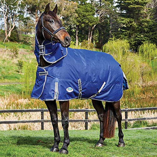 WeatherBeeta ComFiTec Premier Free II Detach-A-Neck Heavy Horse Blanket, Dark Blue/Grey/White, 78"