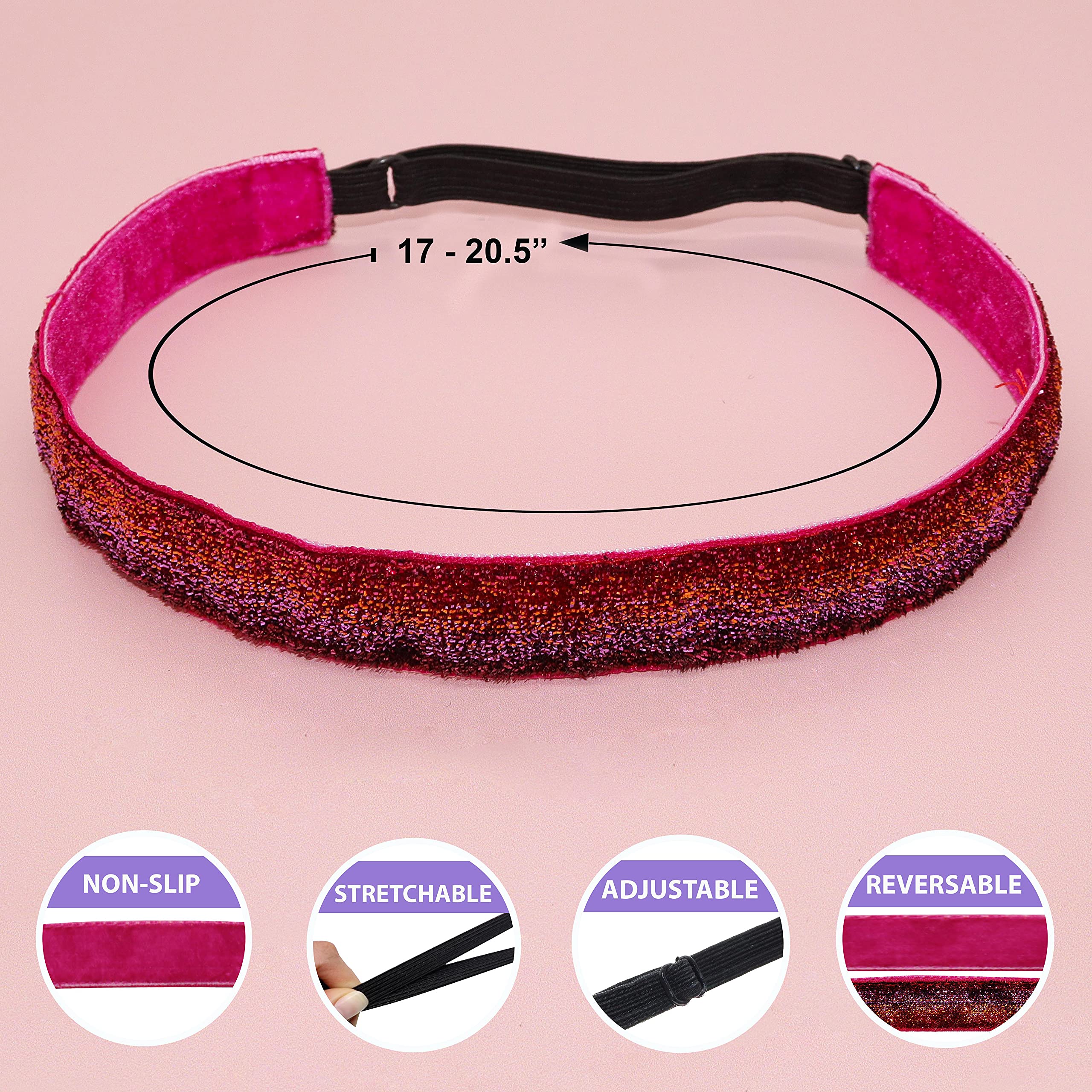 FROG SAC 6 Glitter Headbands for Girls, Adjustable Non Slip Head Bands for Kids, Cute Sparkly Stretch Elastic Hair Accessories for Gymnastics For Teen Girls, Women