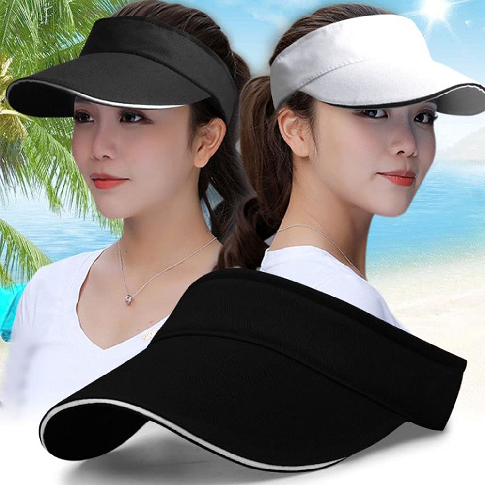 ILUFAM Men Women Sun Visor Hat Adjustable Ponytail Baseball Cap Sports Golf Cycling Fishing Running Tennis Visor Hat (White), One Size