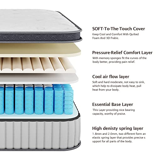 Serweet 12 Inch Memory Foam Hybrid King Mattress - Heavier Coils for Durable Support - Pocket Innersprings for Motion Isolation - Pressure Relieving - Medium Firm