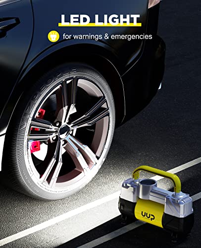 UUP Tire Inflator Air Compressor, 150PSI 12V DC Double Cylinders Heavy Duty Portable Air Pump w/Emergency LED Light for Truck, SUV, Car, RV