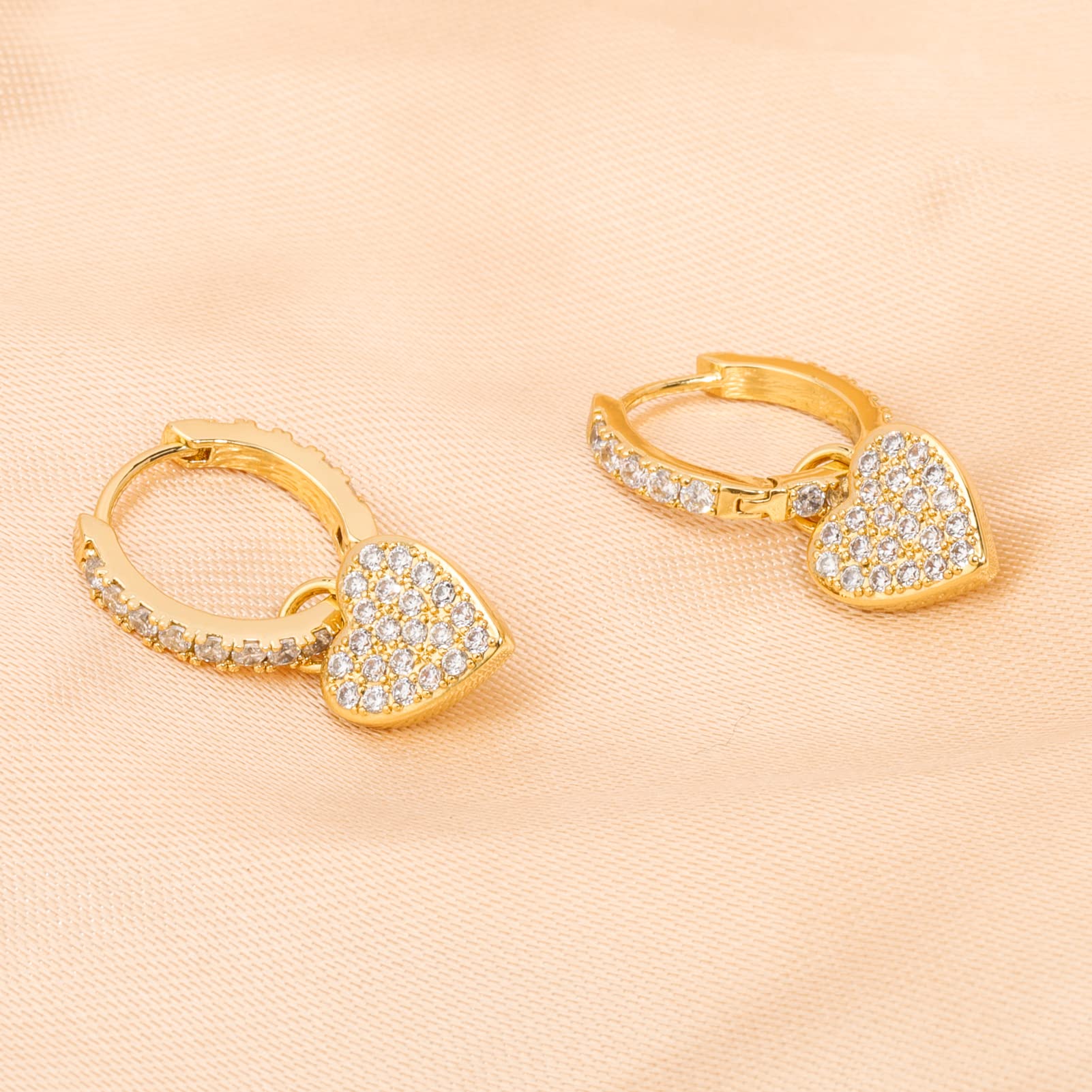 Joacii Gold Hoop Earrings for Women 18K Gold Plated Lightweight Hypoallergenic Heart Dangle Huggie Hoops with Full Coverage Cubic Zirconia