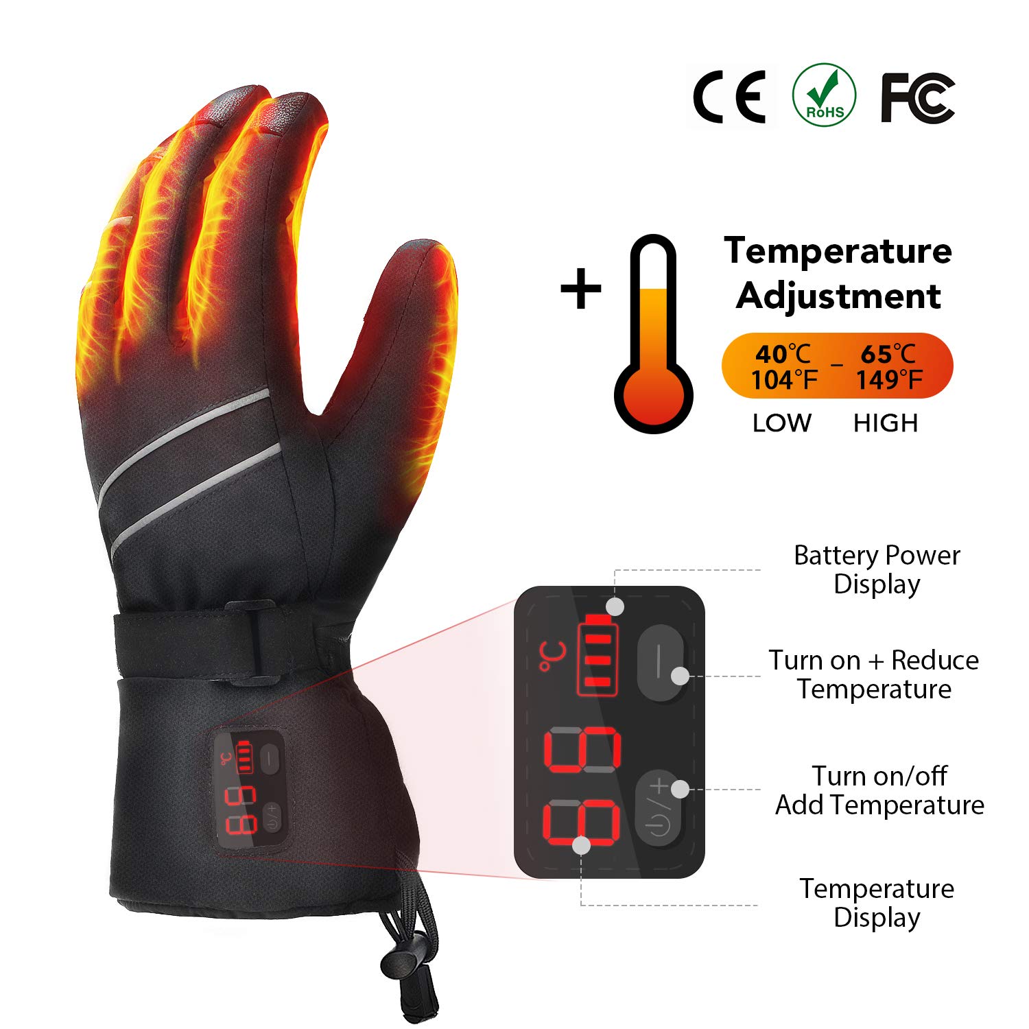 Heated Gloves for Men Women, Rechargeable Battery Electric Gloves, Touchscreen Heating Gloves for Skiing, Motorcycle, Hunting, Riding