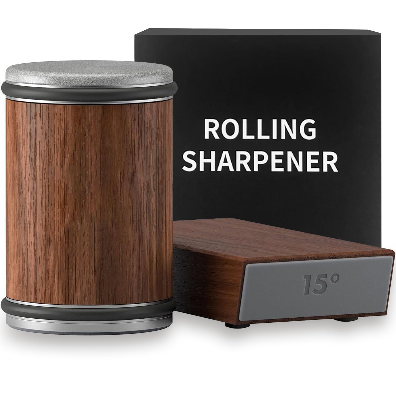 LESHP Rolling Knife Sharpener Tool, Roller Edge Countertop Knife Sharpener Kit Set Industrial Diamond Kitchen Knife Stone Set for Steel of Any Hardness and Two Grinding Angles of 15° and 20° (brown)