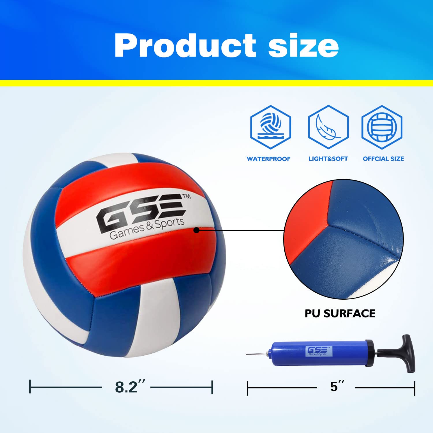 GSE Portable Volleyball Complete Set for Outdoor Backyard, Lawn, Park, and Beach. Professional Volleyball Net System with Poles, Volleyball & Pump, Boundary Line, and Carrying Bag(Recreational)