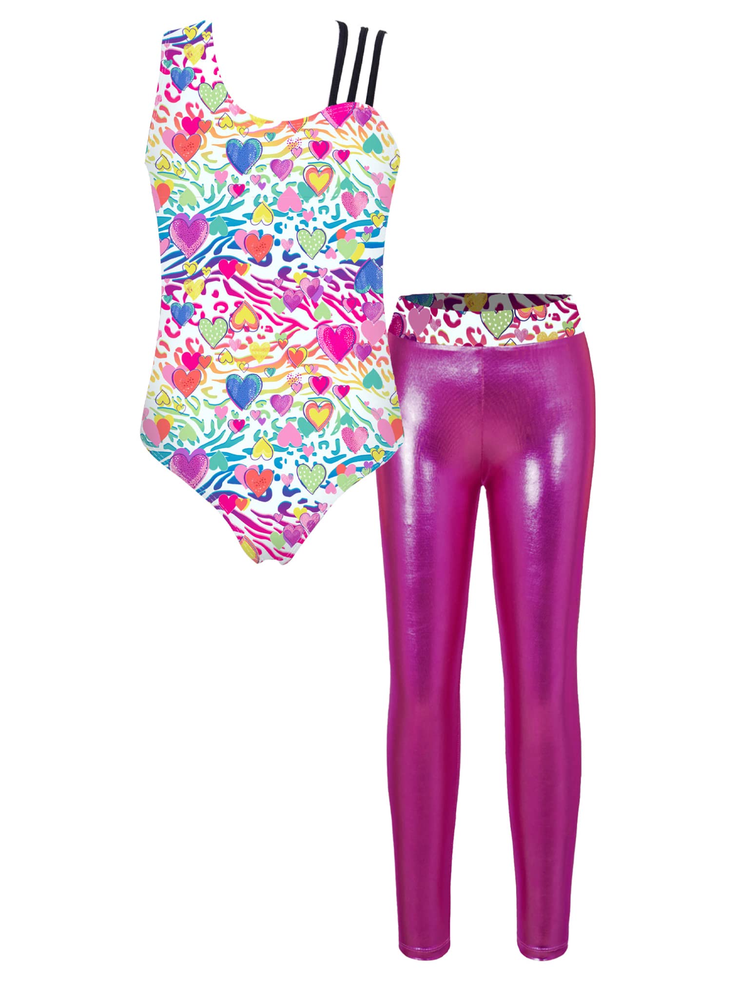 Manyakai Kids Girls Sleeveless Gymnatics Leotards Ballet Dance Unitard 2 Piece Bodysuit Top and Leggings Set Rose 8 Years
