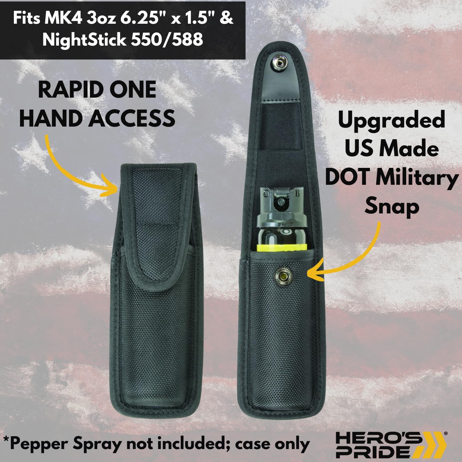 Hero's Pride Ballistic OC Pepper Spray Holder, Nylon EDC Holster for Duty Belt, Mace Holder Fits MK4, Molded Construction Duty Gear, Lightweight & Durable Design, Quick Access, Hidden Snap, Case Only
