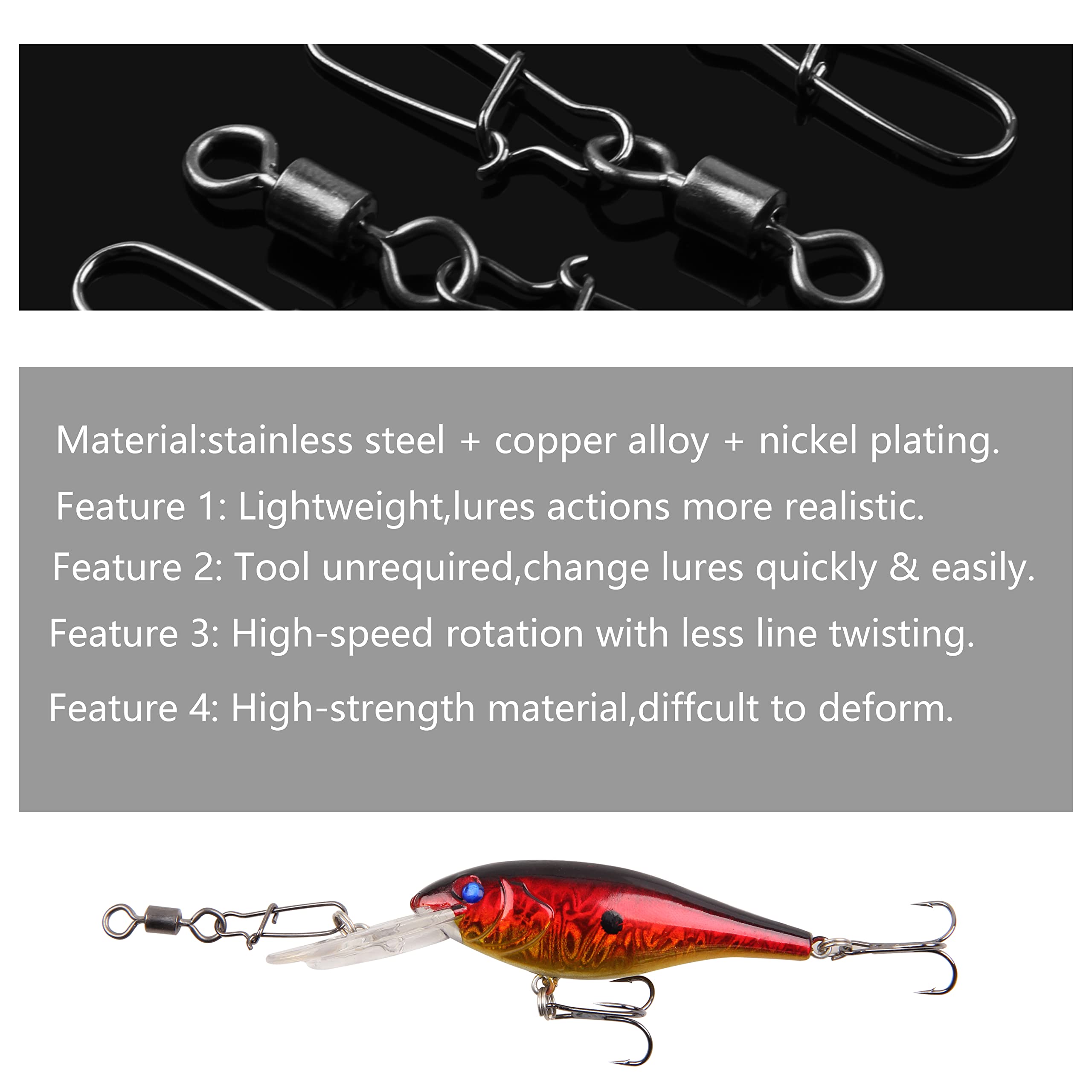 JOGFFDE Fishing Rolling Swivels Snaps Kit,70PCS High-Strength Fishing Swivels with Nice Snaps Lure Line Connector Fishing Tackle Box