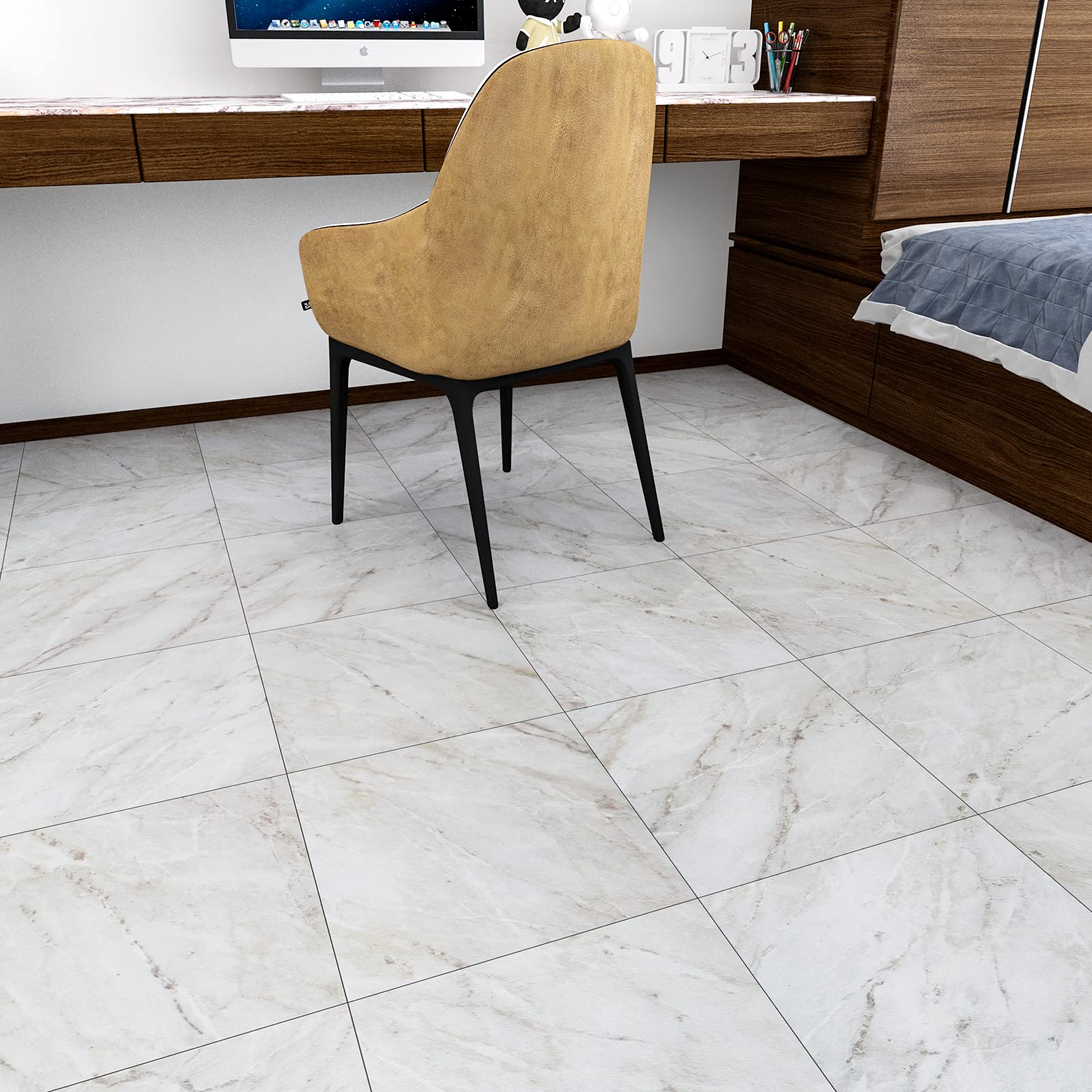 WESTICK Vinyl Tiles Peel and Stick Floor Tile Bathroom Marble White Stick on Flooring Tile Stickers Kitchen Adhesive Floor Tiles Peel and Stick Waterproof Removable Tiles for Floor 10 PCS 12x12 in